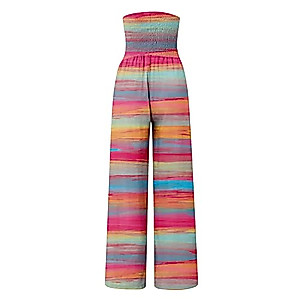 Flare Yoga Pants, Women's Stylish High Waist Sweatpants Casual Elastic Floral Print Wide Leg Trousers Casual Beach Slacks with Pockets Womens Flowy Pants Tall Trousers Joggers (XL, Hot Pink)