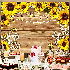 Sunflower Backdrop, Sunflower Birthday Party Decorations Photo Backdrops for Photography 7x5ft, Girls Baby Shower Butterfly Rustic Wood Back Drops Background for Photoshoot Banner Booth Props Picture