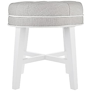Hillsdale, Sophia Round Tufted Wood and Upholstered Backless Vanity Stool for Makeup Room or Bathroom, Gray