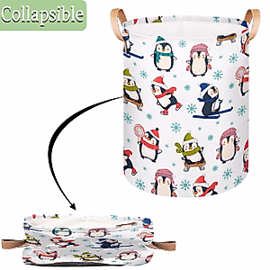 Large Laundry Hamper Winter Animal Penguin,Collapsible Laundry Basket,Dirty Cloth Hamper,Storage Basket Bin for Blankets Dirty Cloth Toy in Laundry Room Living Room Bedroom Colleage Dorm