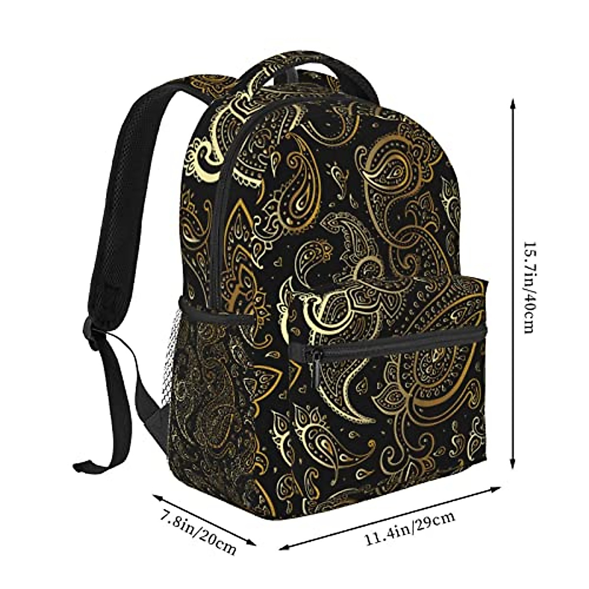 RIMENCH Boys Grils Rucksacks Back to School - Paisley Gold Black Bookbag School Daypack Backpack Travel Hiking Daypack, Gym Outdoor Hiking Bag Business Computer Bag