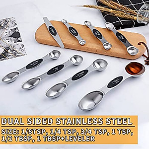 FGSAEOR Magnetic Measuring Spoons Set, Dual Sided, Stainless Steel, Fits in Spice Jars, Black, Set of 8