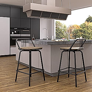 Bar Stools, Swivel Counter Stools Set of 2 - Vintage Industrial Farmhouse Swivel Bar Stool-Swivel Kitchen Dining Room Counter Bar High Chair, Brown