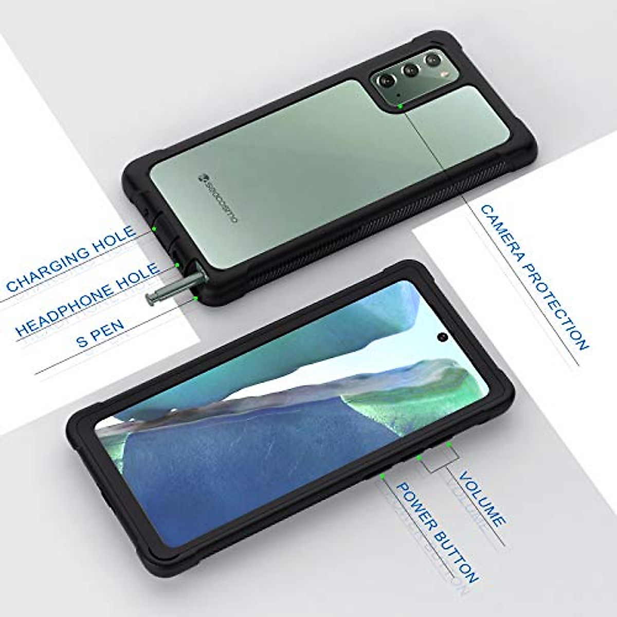 seacosmo Note 20 Case 5G, [Shock Absorption] Full-Body Protective Clear case with Built-in Screen Protector, Dual Layer Bumper Cover Hybrid Phone Case for Samsung Galaxy Note20, Black