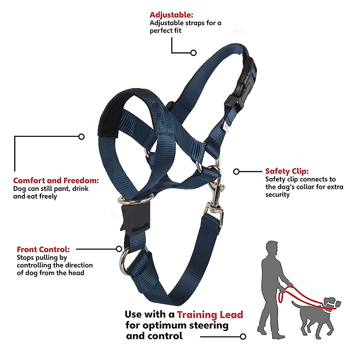 BARKLESS No-Pull Head Collar for Dogs Training & Walking Made Easy, Soft Dog Halter Harness with Expert Training Guide - Put an End to Pulling on The Leash (M, Navy Blue)