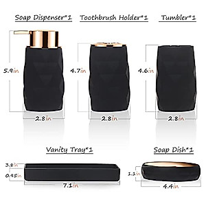 GAHEFY Bathroom Accessories Set 5 pcs,Bathroom Soap and Lotion Dispenser Set with Tray,Toothbrush Holder,Soap Dish (Rose Gold Black)
