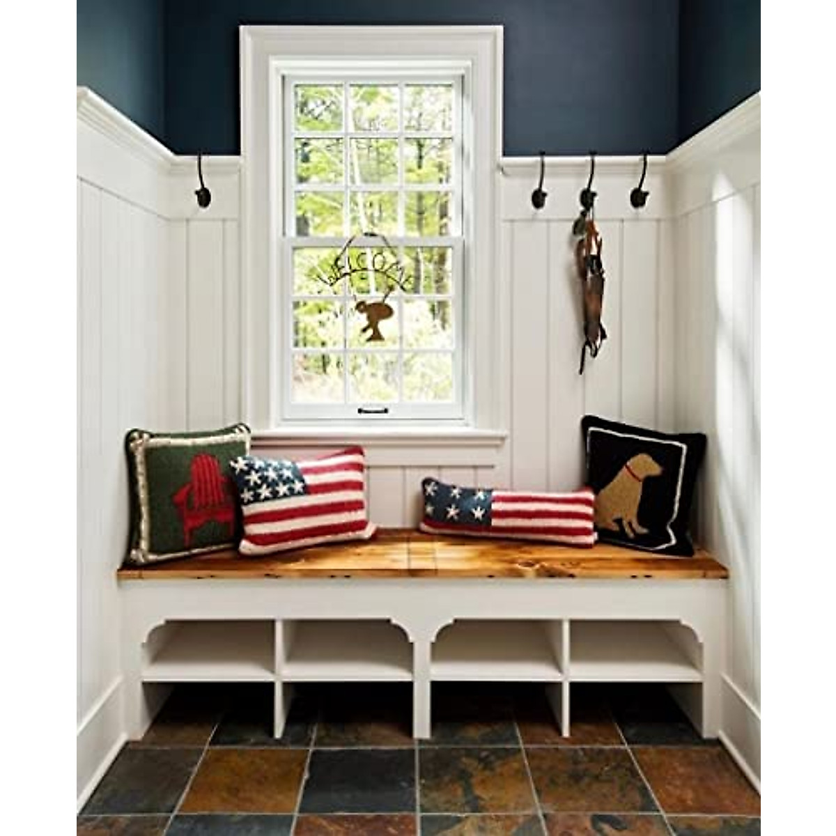 Chandler 4 Corners Artist-Designed Stars and Stripes Hand-Hooked Wool Decorative Throw Pillow (8” x 24”) 4th of July Pillow for Couches & Beds - Easy Care, Low Maintenance - Veteran, Patriotic Pillow