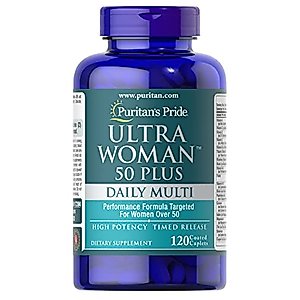 Puritans Pride Ultra Woman 50 Plus Multivitamin Caplets with Zinc, 120 Count, White