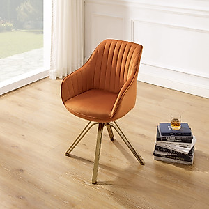Art Leon Mid Century Modern Swivel Accent Chair, Desk Chair No Wheels, Fabric Upholstered Armchair with Gold Legs, Chair for Bedroom, Cinnamon