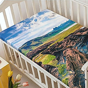 Nature Themed Fitted Crib Sheet,Standard Crib Mattress Fitted Sheet Soft Toddler Mattress Sheet Fitted - Baby Sheet for Boys Girls,28“ x52“,Cobalt Blue Peach Yellow Green