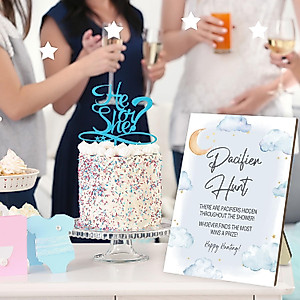 ALodr Pacifier Hunt Game - Baby Shower Games，Glitter Moon and Twinkle Stars Theme, Baby Shower Decoration, Party Favors for Baby Showers Game Cards - 5 x 7 inch