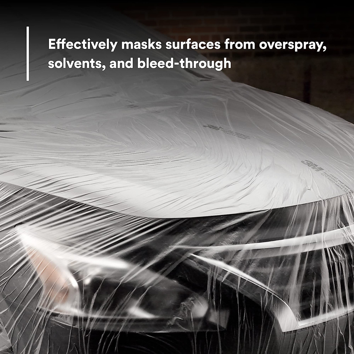 3M Plastic Sheeting With 388N Yellow Masking Tape (36 mm), 06724, Tear Resistant, Easy To Cut, Durable, 16 ft x 400 ft