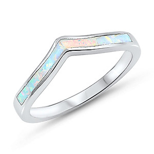 White Simulated Opal Chevron Thumb Pointed Ring .925 Sterling Silver Band Size 10