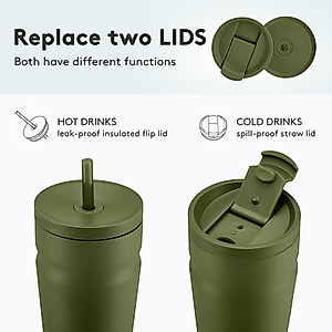 COKTIK 20oz Insulated Tumbler with Lid and Straw 2 Lids (Straw/Flip) Iced Coffee Cup Reusable Stainless Steel Travel Mug Water Bottle Cupholder Friendly for Women Men Her Him (Olive)