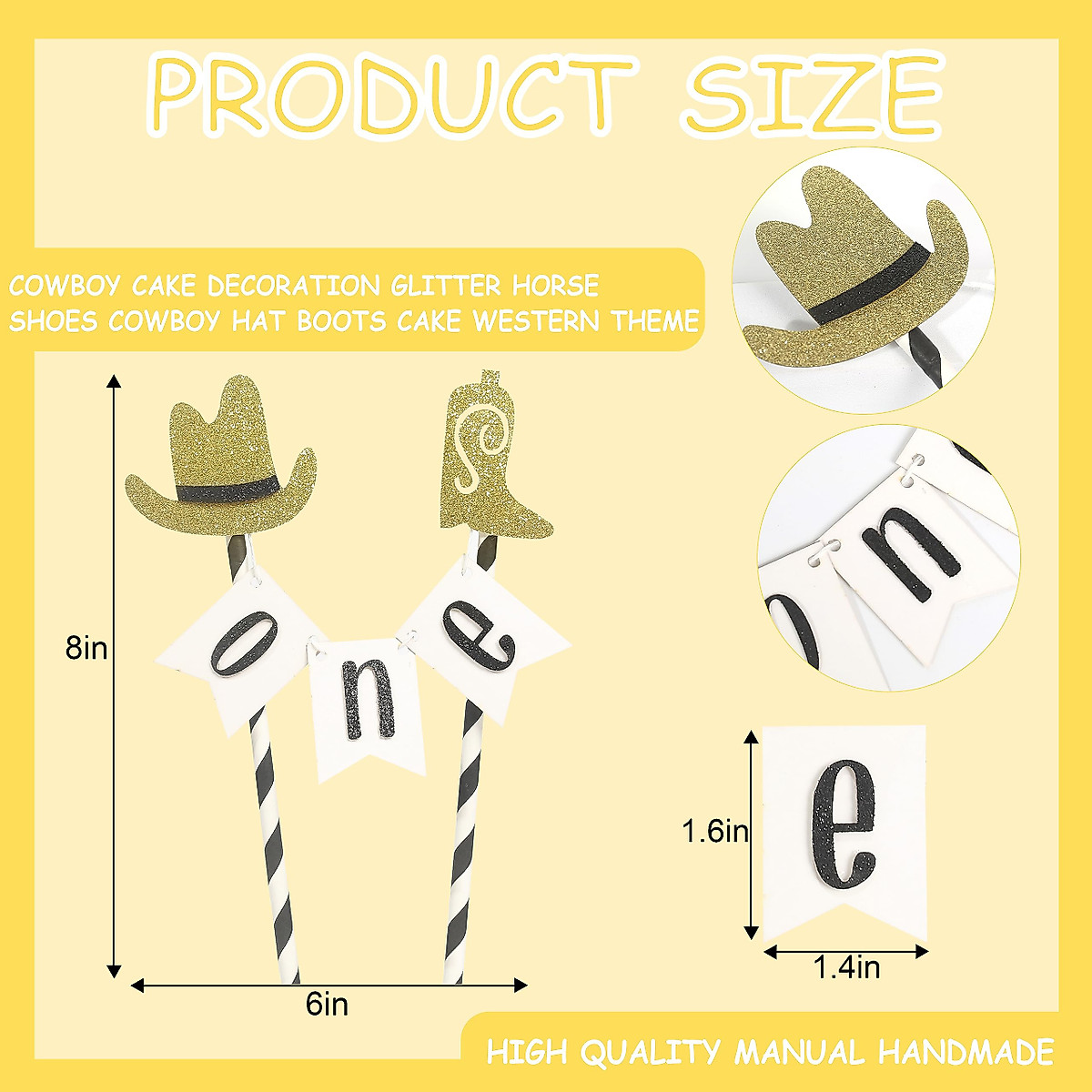 Western Cowboy Theme Birthday Cake Topper - Cowboy Party Supplies For Kids - Glitter Cowboy Hat 1st Birthday Cake Topper - Cowboy Baby Shower Cake Decor - Cowgirl Theme Cake Decorations - Wild West