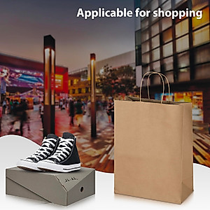 Oikss 100 Pack 10x5x13 Plain Natural Brown Kraft Paper Bags with Handles Bulk for Birthday Party Favors Grocery Retail Shopping Business Goody Recycled Craft Gift Bags (Large Size, 100 Count)