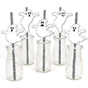 Big Dot of Happiness Spooky Ghost - Paper Straw Decor - Halloween Party Striped Decorative Straws - Set of 24