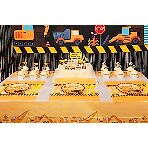 FIGEPO 179 Pack Construction Birthday Party Supplies Dump Truck Party Decorations Kits Plates, Utensils, Napkins, Tablecloth, Cake Toppers, Backdrop, Balloons, Curtains, Tape Banner Serves 16 Guests