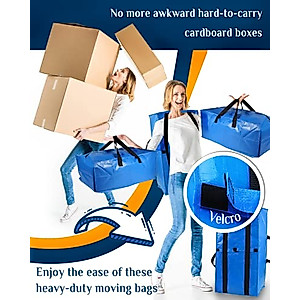 Raydior Heavy Duty Moving bags Storage Totes 4PCS| Extra Large Blue Packing Bags Backpack Straps Strong Handles & Zippers| College Moving, Laundry bags, Alternative to Moving Box