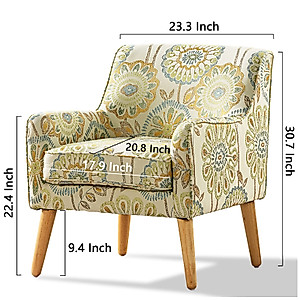 Vaztrlus Fabric Accent Chair Club Chair Exquisite Print Living Room Chairs Upholstered Modern Reading Chair Tufted Classic Wingback Chair for Bedroom(Sun Flower)