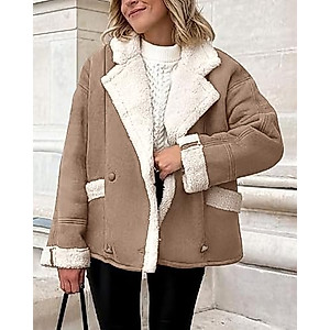 PRETTYGARDEN Womens 2024 Winter Suede Coats Fleece Sherpa Lined Jacket Faux Fur Lapel Pockets Warm Fall Fashion Outerwear (Camel,X-Large)