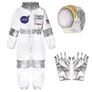 Neilyoshop NASA Pilot Costume Kids Astronaut Costume for Boys Girls Space Pretend Dress Up Cosplay Birthday Gifts White 10-12Years