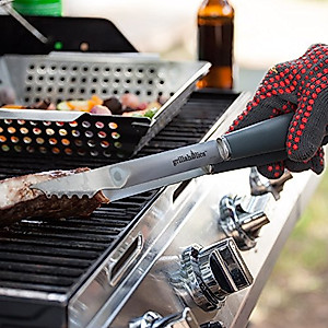 Grillaholics BBQ Grill Tools Set - 4-Piece Heavy Duty Stainless Steel Barbecue Grilling Utensils - Premium Grill Accessories for Barbecue - Spatula, Tongs, Fork, and Basting Brush (Grey)