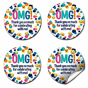 Emoji Birthday Party Sticker Labels, 40 2" Party Circle Stickers by AmandaCreation, Great for Party Favors, Envelope Seals & Goodie Bags