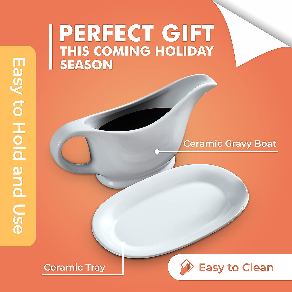 Bruntmor 20 Oz White Ceramic Gravy Boat With Tray, 20 Ounce Large Farmhause Gravy Boat With Saucer For Dinner Table Decoration