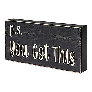 Esur Motivational Home Office Desk Black Decor - Farmhouse Wooden Box Sign Gift for Women - P.S. You Got This