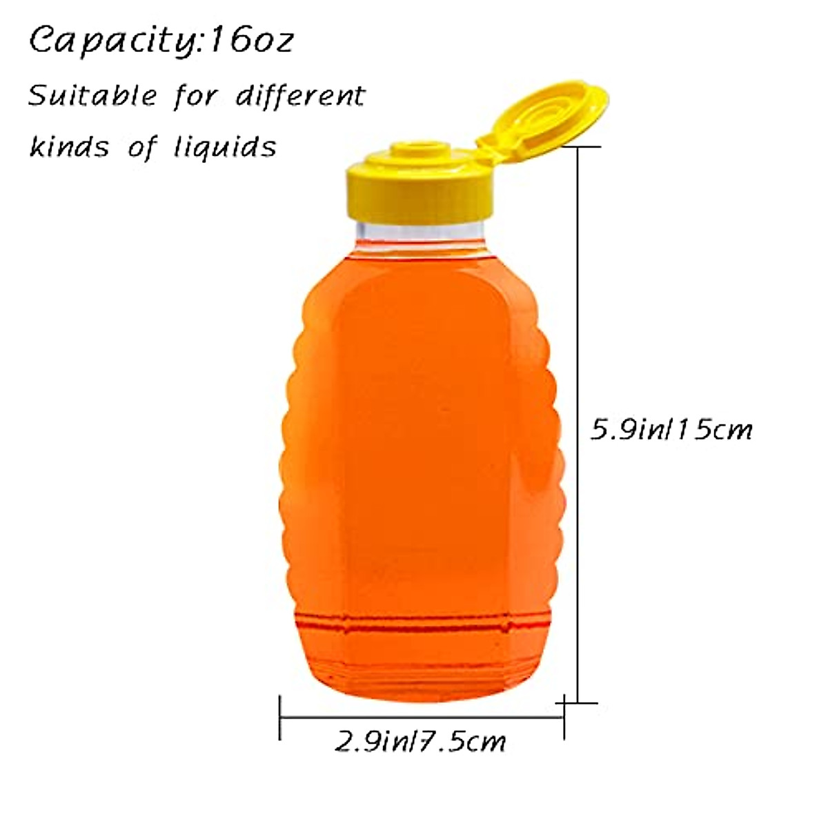 Qinsihwn 8 Pack 16oz Clear Plastic Honey Bottles,Refillable Food Grade Honey Container,Squeeze Honey Bottle With Leak Proof Flip-Top Caps for Storing and Dispensing