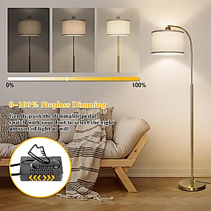 Boncoo LED Floor Lamp Fully Dimmable Modern Standing Lamp Arc Floor Lamp with Adjustable Drum Shade, Golden Tall Pole Reading Lamp Corner Light for Living Room Bedroom Study Room, 8W LED Bulb Included