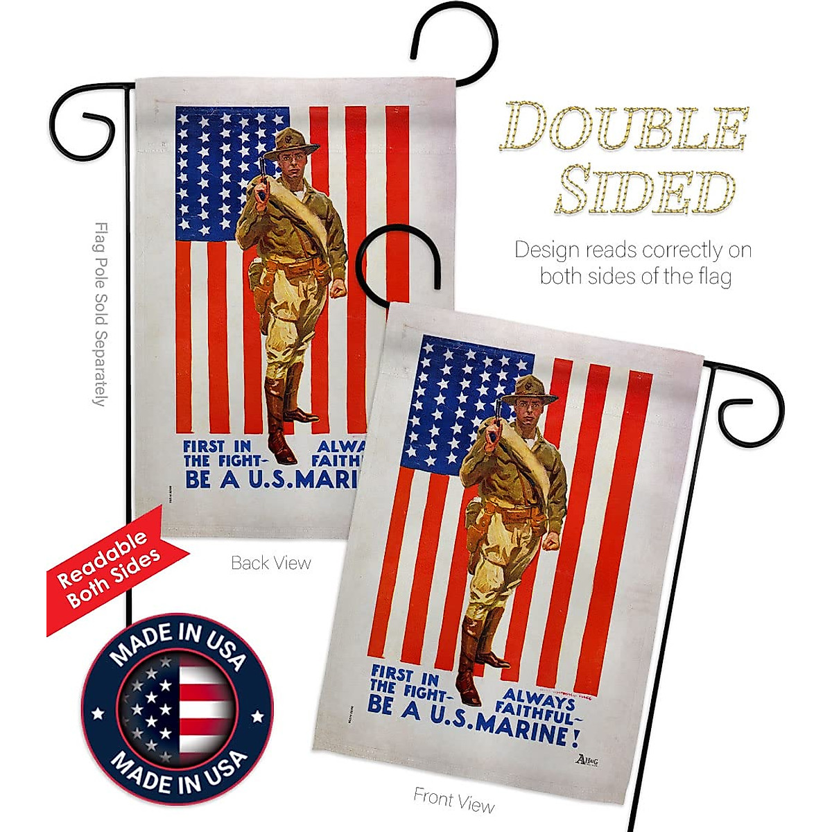 First in The Fight Garden Flag - Set Wall Hanger Armed Forces Marine Corps USMC Semper Fi United State American Military Veteran Retire - House Banner Small Yard Gift Double-Sided Made USA 13 X 18.5