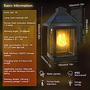 INDARUN Solar Wall Lantern Lights with 3 Modes, Solar Lights Outdoor Waterproof, Dusk to Dawn Motion Sensor LED Wall Sconce, Porch Barn Light, Warm White Lighting for Garage, Yard, Patio