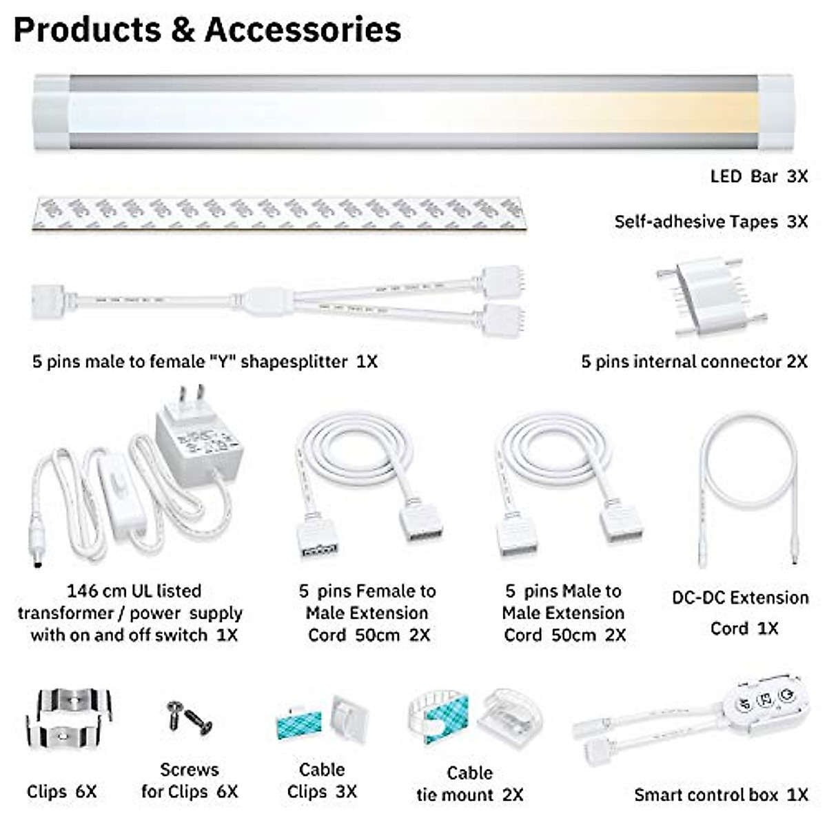 Smart Under Cabinet Lights Work with Alexa Echo, Google ,Siri, LED Light for Kitchen Shelf Counter Lighting with App, Voice Activated Dimmable and Linkable Warm to Cool White (3 Lights Bar Kit)