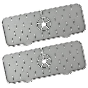 Faucet Splash Guard Mat - Silicone Kitchen Sink Draining Pad - Faucet Water Catcher Mat - Sink Splash Catcher Behind Faucet - Drying Mat for Bathroom, Farmhouse, Bar, RV (1 Pack Grey)