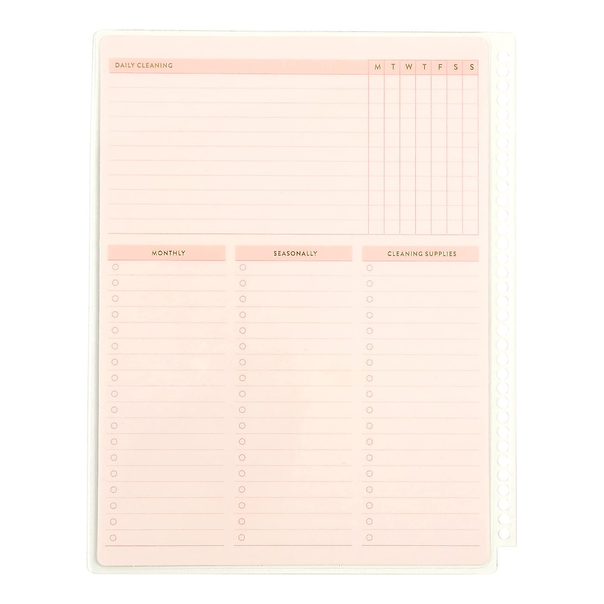Cleaning Snap-in Dashboard. Wet Erase and Double Sided Layout. Gold Metallic Accents. 7" x 9". Fits All Erin Condren Notebooks and Planners 7" x 9" or Larger.