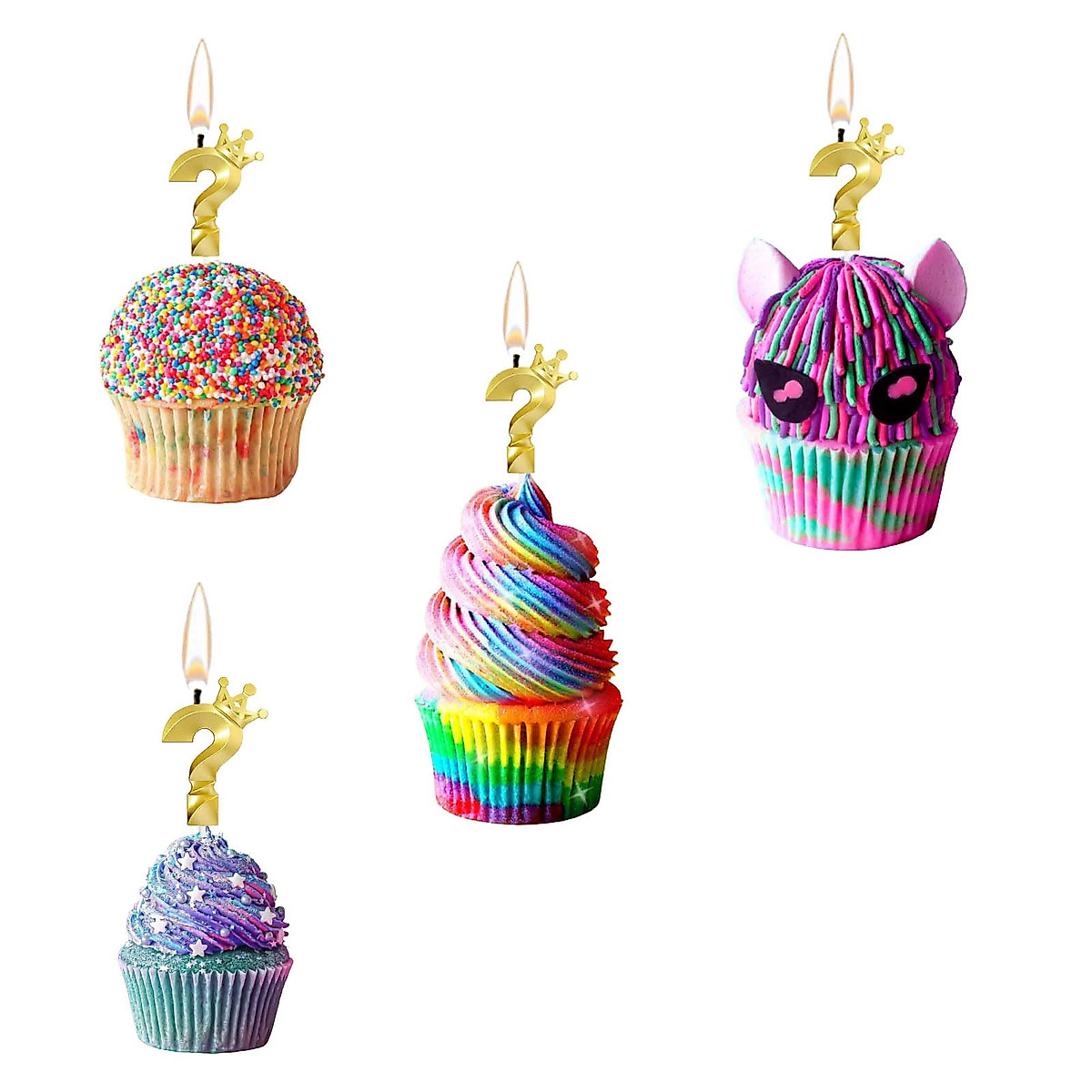 OUDEKE Gold Question Mark Candle Gold Crown Happy Birthday Candle Question Mark Cupcake Cake Topper Decoration Candle for Birthday Cakes Baby Showers Creative Gold ? Candle with Crown