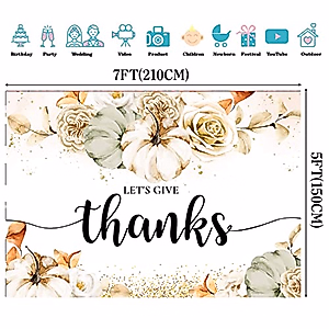 Thanksgiving Day Backdrop Let Us Give Thanks Dinner Party Decoration Autumn Gold Spots Pumpkin Tea Party Rustic Banner Kids Newborn Photography Background Photo Booth Props 7x5ft (DAH0D421UU)