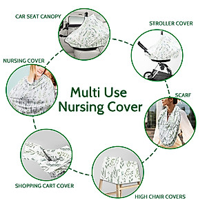 DILIMI Baby Car Seat Cover Green Leaf, Breastfeeding Cover Soft Breathable Infant Carseat Canopy Multifunctional Cover for Stroller/High Chair/Shopping Cart/Car Seat Canopies