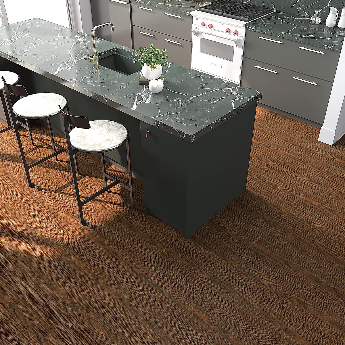 VEELIKE 36-Pack Brown Chestnut Wood Peel and Stick Floor Tile Bathroom Waterproof Wood Look Vinyl Flooring Planks 6''x36'' Self Adhesive Brown Flooring for Bedroom Living Room Kitchen