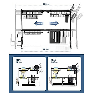 Kitsure Dish Drying Rack - Adjustable & Space-Saving Dish Rack（29.5-35.5in）, Over-The-Sink Dish Drying Rack, Multifunctional Kitchen Dish Drying Rack, Stainless Steel Dish Drying Rack, White
