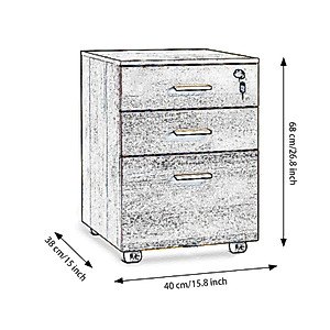 Yirepny 3-Drawer Rolling File Cabinet, Mobile File Cabinet with Lock, Filing Cabinet Under Desk, Desk Cabinet, Lockable Office Storage, Storage Cabinet for Home, Office, Living Room White