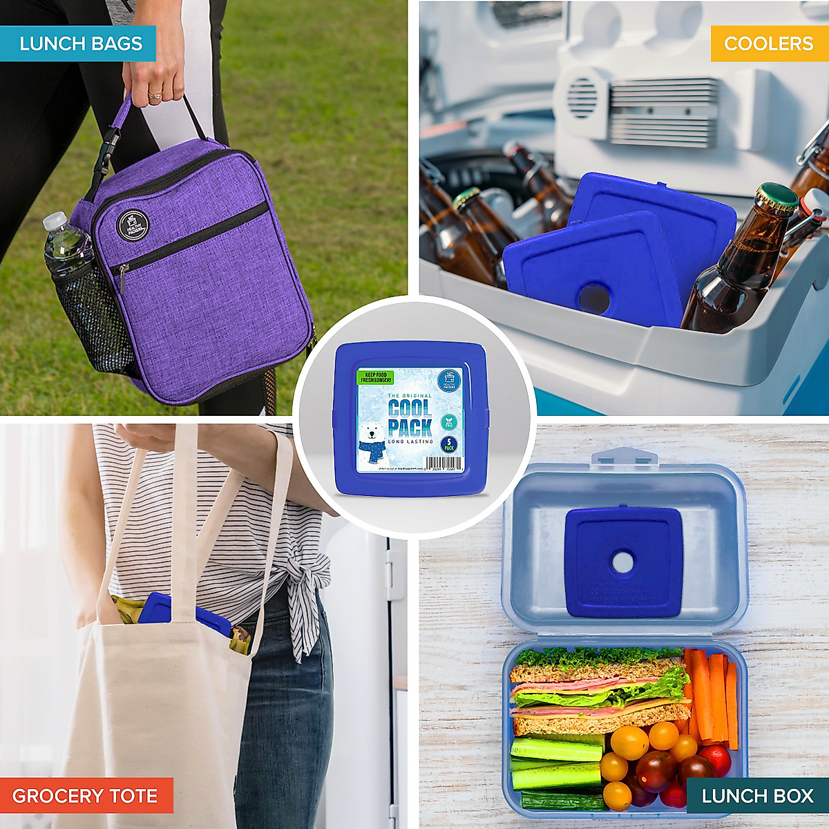 Healthy Packers Ice Packs for Lunch Bags - Freezer Packs - Original Cool Pack | Slim & Long-Lasting Reusable Ice Pack for Lunch Box and Cooler Bag (Set of 5)