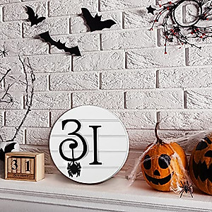 Halloween Round Wooden Sign Figure 31 Table Sign Shiplap Halloween Freestanding Block Sign Tabletop Halloween Front Door Decor for Home Outdoor Indoor Party Decoration (Black)