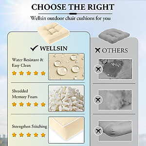 Wellsin Outdoor Chair Cushions Set of 2, Patio Cushions for Outdoor Furniture, Tufted Waterproof Outdoor Chair Pads, 19 x 19 Inch, Beige