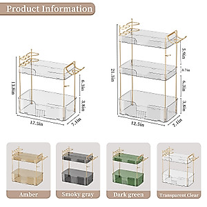 akinbas 3 Tier Bathroom Organizer Countertop Makeup Perfume Tray Skincare Organizer Comes with Hair Dryer Rack and Toothbrush Holder for Bathroom Dresser Vanity (White)