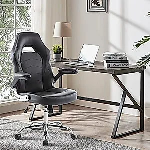 Office Chair, Gaming Chair Ergonomic Desk Chair Computer Chair PU Leather Executive Swivel Chair with Flip-up Armrests and Lumbar Support for Working, Studying, Gaming, Black