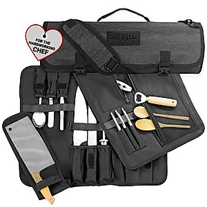 Chef Knife Roll Bag | 8+ Slots for Knives & Kitchen Tools | Water Resistant Knife Bag | Knife Carrying Case Only, Tools Not Included | Chef Knife Bag for Professional Chefs & Culinary Students (Black)