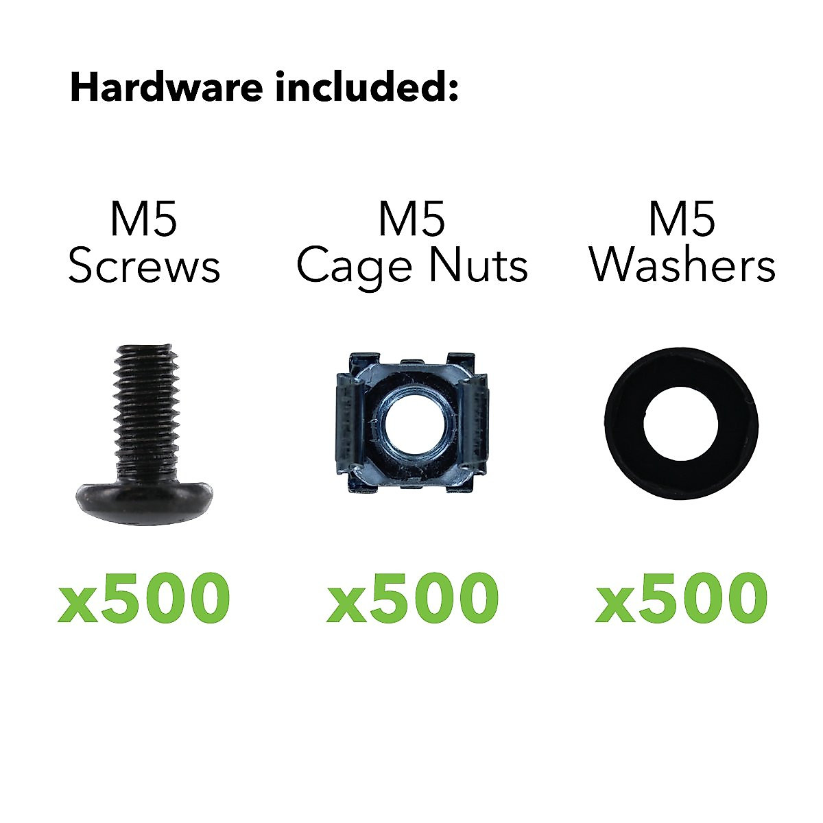 NavePoint M5 Cage Nuts and Screws for Server Shelves Cabinets - 500 Pk Rack Mount